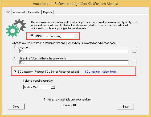 SIK - SQL Insertion - ACH – Treasury Software