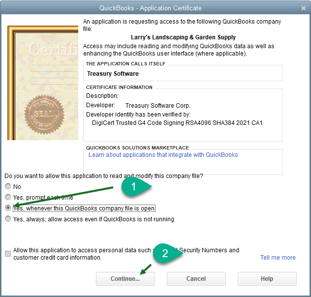 Connect to QuickBooks - Initial Integration – Treasury Software